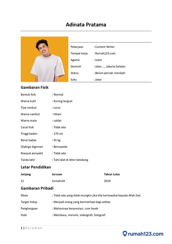 Contoh CV Taaruf Laki-Laki dan Perempuan yang Benar