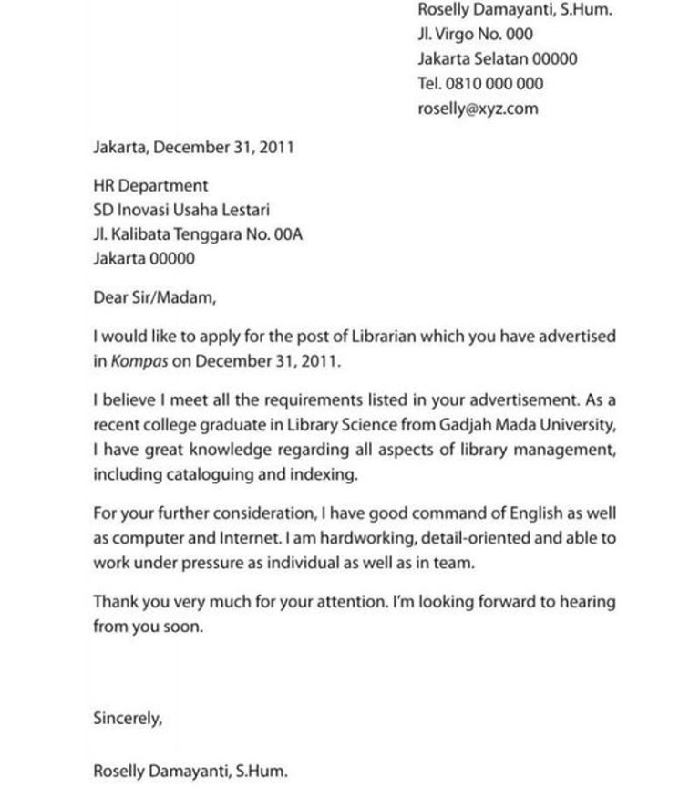 12 Contoh Surat Lamaran Kerja Bahasa Inggris yang Baik dan Benar
