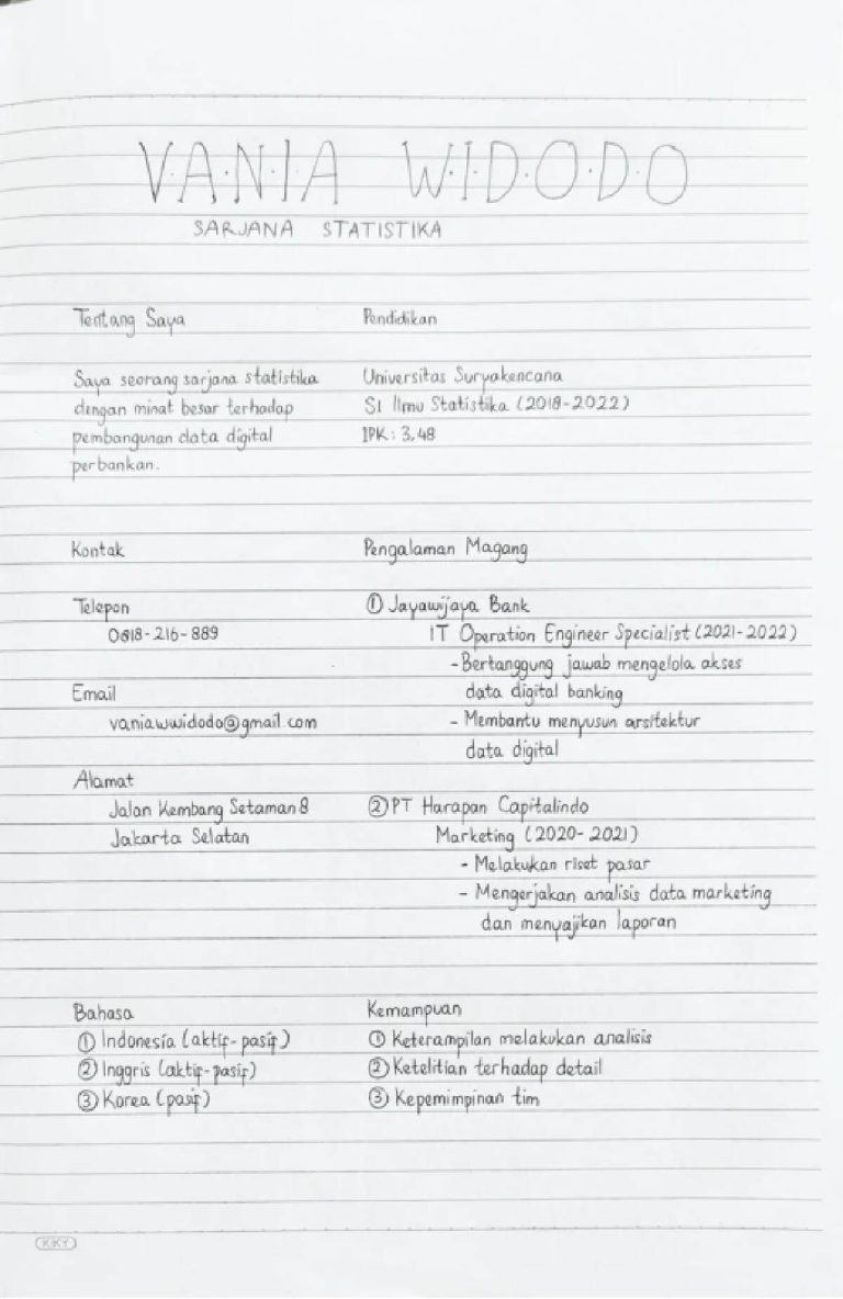 12 Contoh CV Tulis Tangan yang Baik & Benar serta Cara Membuatnya!