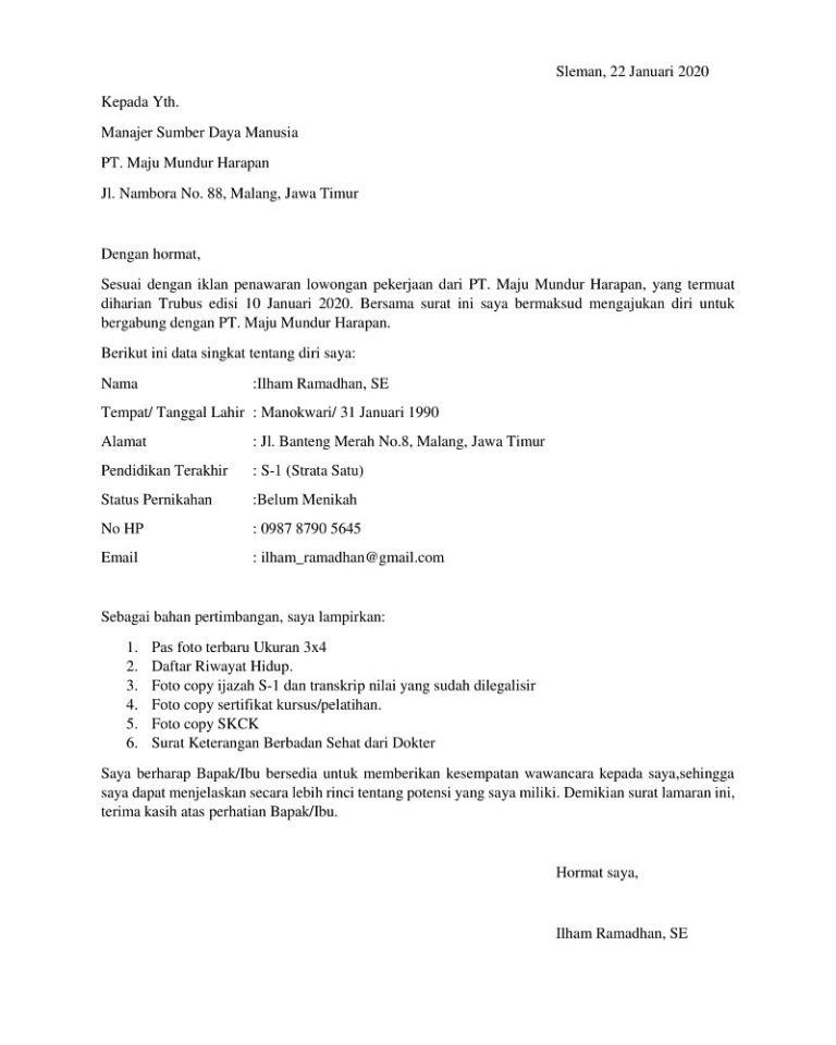 15 Contoh Surat Lamaran Kerja Word Beserta Link dan Cara Membuatnya