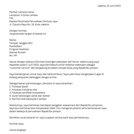 15 Contoh Surat Lamaran Kerja Word Beserta Link dan Cara Membuatnya