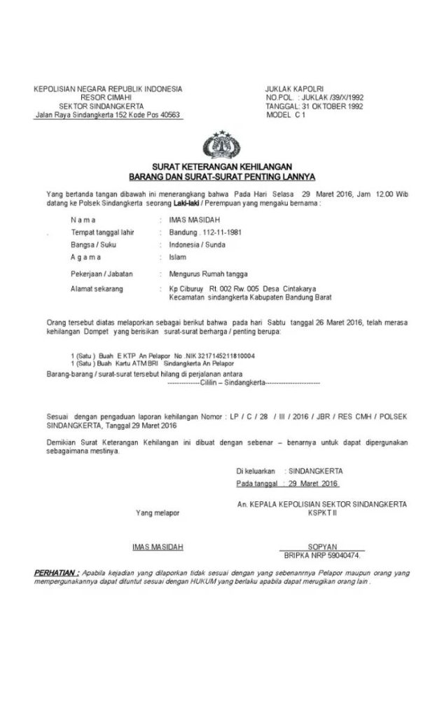 Cara Mengurus Surat Kehilangan Kepolisian, Syarat, Biaya, dan Contoh
