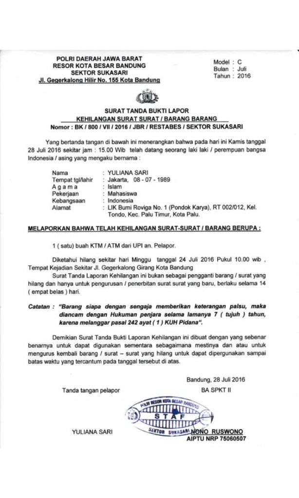 Cara Mengurus Surat Kehilangan Kepolisian, Syarat, Biaya, dan Contoh