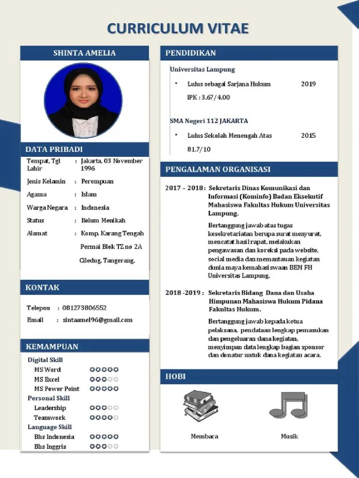 15 Contoh CV Magang untuk Mahasiswa, Masih Kuliah, dan Organisasi