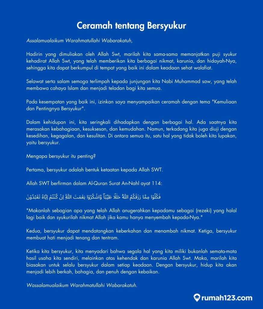 6 Contoh Ceramah tentang Bersyukur Kepada Allah. Penuh Pesan!