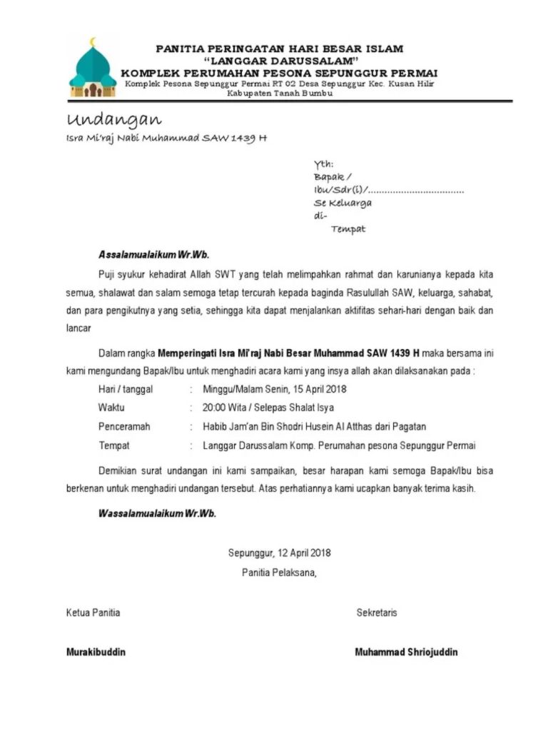 5 Contoh Undangan Isra Miraj 2023 yang Baik dan Benar
