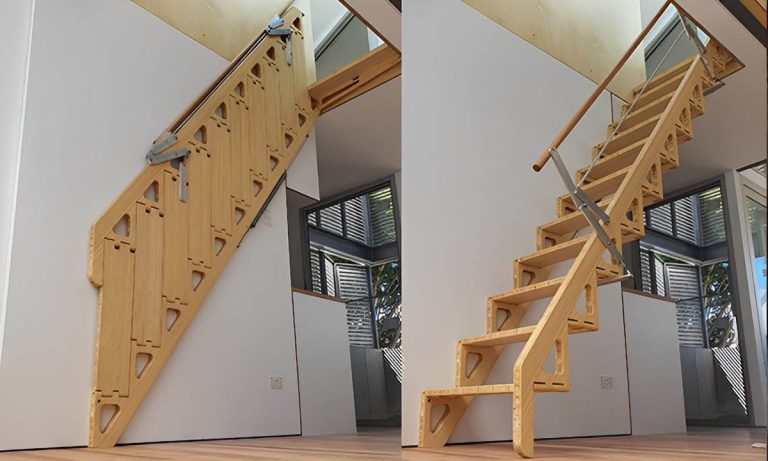 8 Inspirasi Desain Tangga Lipat di Rumah. Hemat Tempat!