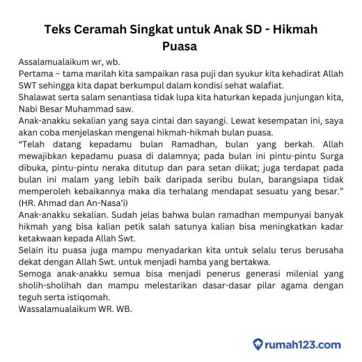 8 Contoh Teks Ceramah Singkat Ramadhan untuk Anak SD
