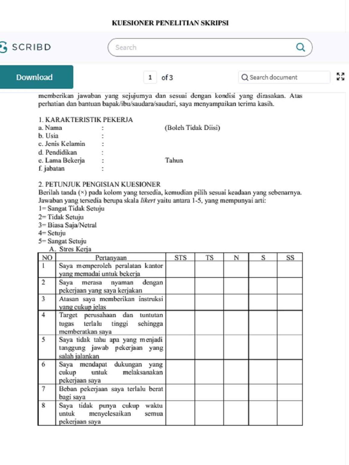 7 Contoh Kuesioner Penelitian Berbagai Keperluan Lengkap