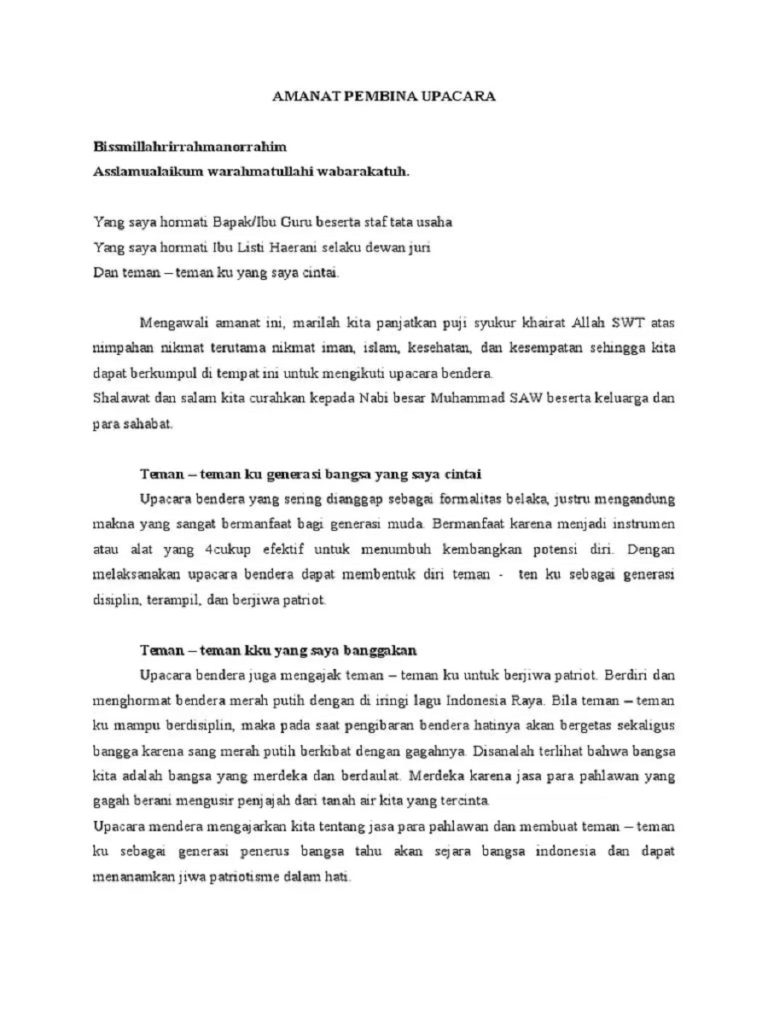 15 Contoh Amanat Pembina Upacara yang Singkat dan Jelas