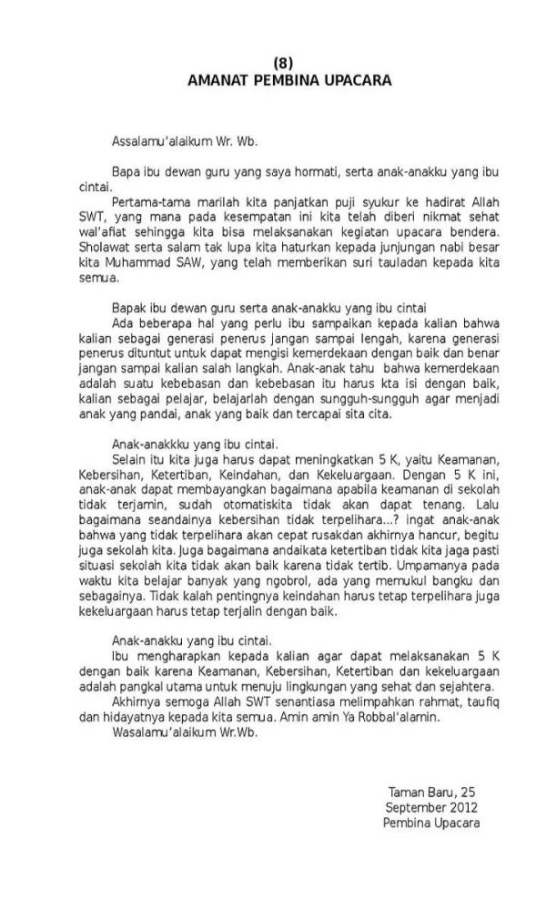 15 Contoh Amanat Pembina Upacara yang Singkat dan Jelas