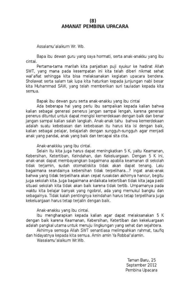 15 Contoh Amanat Pembina Upacara yang Singkat dan Jelas