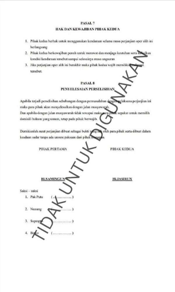 Kumpulan Contoh Surat Perjanjian Over Kredit di Bawah Tangan