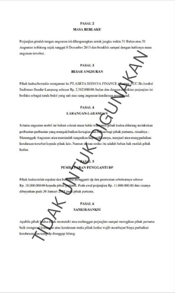 Kumpulan Contoh Surat Perjanjian Over Kredit di Bawah Tangan