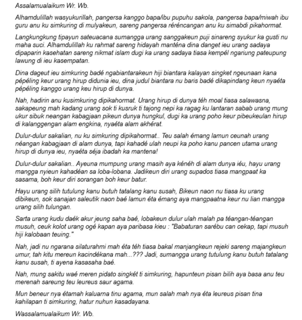 7 Pidato Bahasa Sunda Singkat tentang Agama