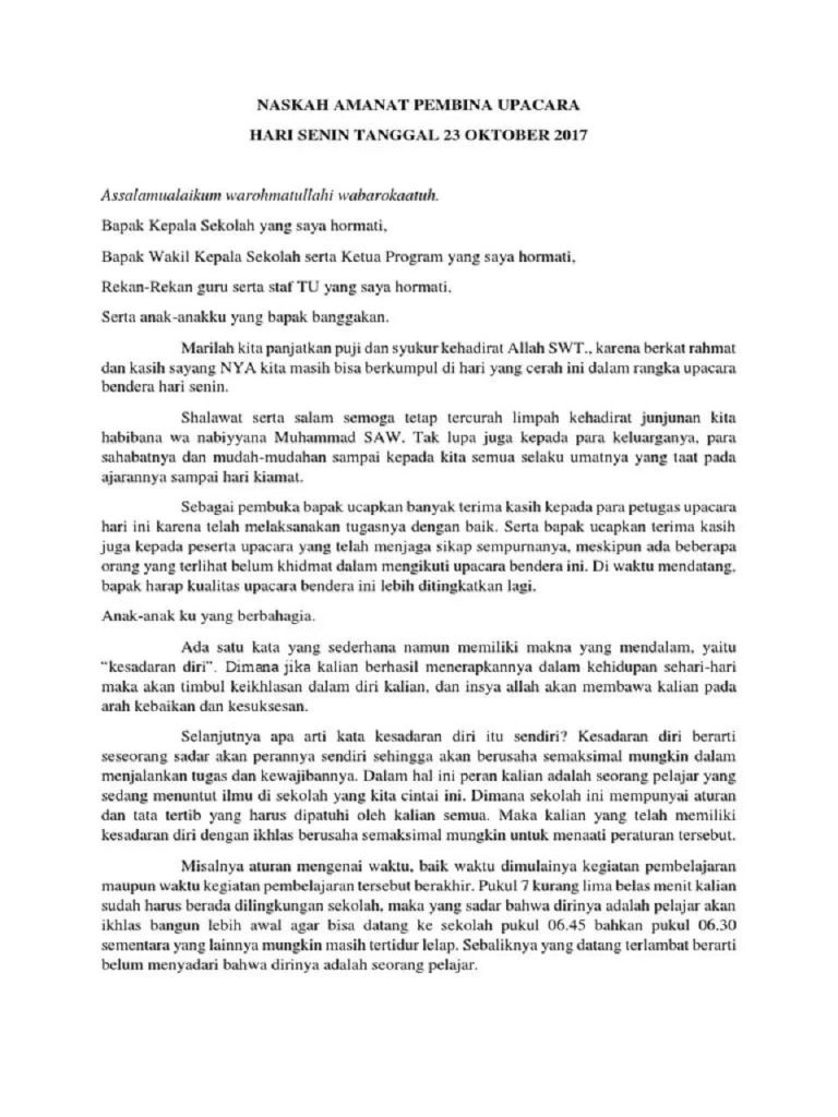 15 Contoh Amanat Pembina Upacara yang Singkat dan Jelas
