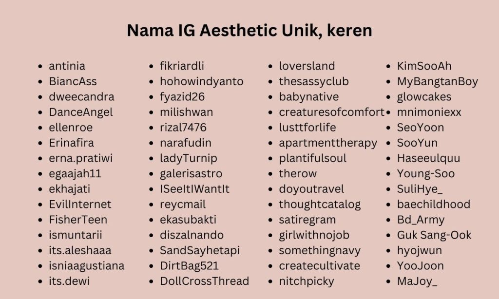 900 Nama Instagram Aesthetic Keren, Lucu, dan Unik