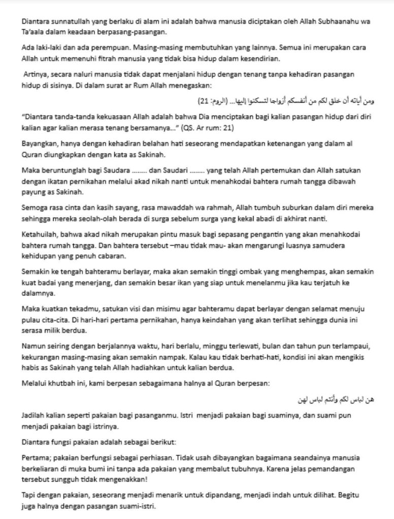 8 Contoh Khutbah Nikah Singkat saat Prosesi Akad