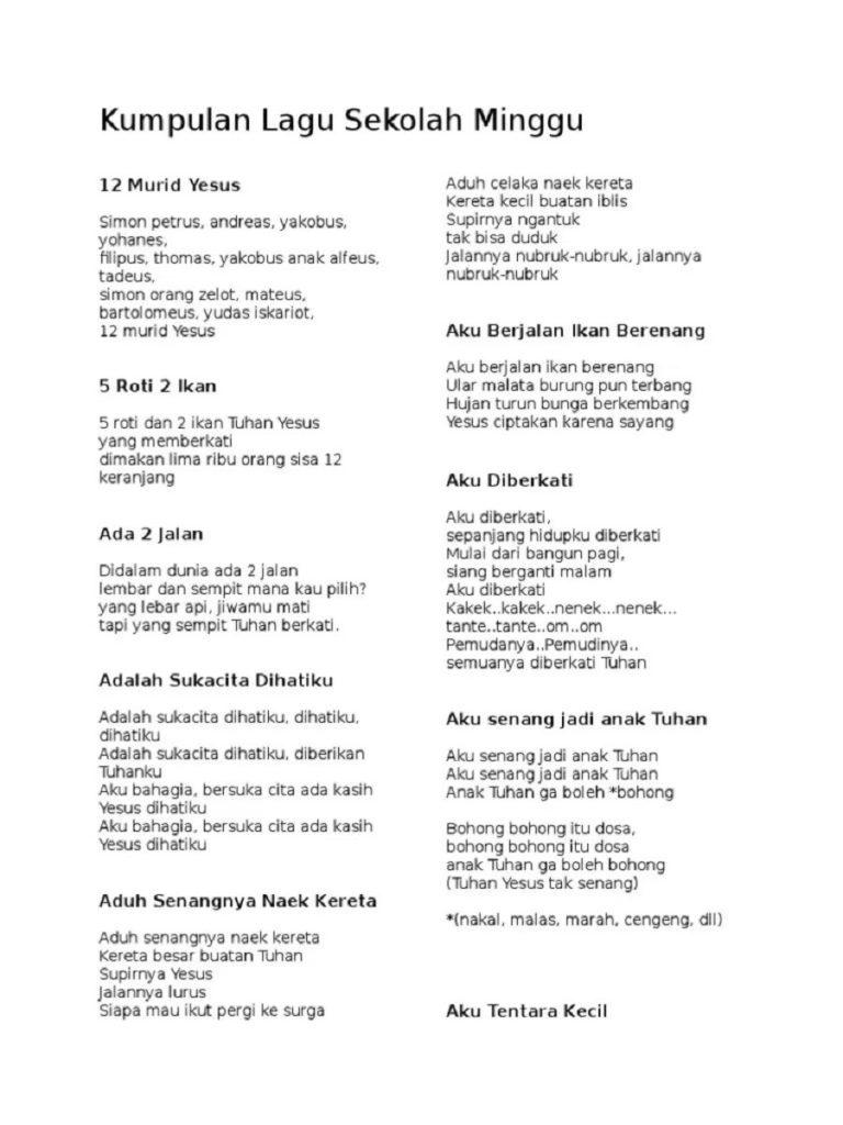 30 Lagu Sekolah Minggu Anak dan Liriknya Terpopuler