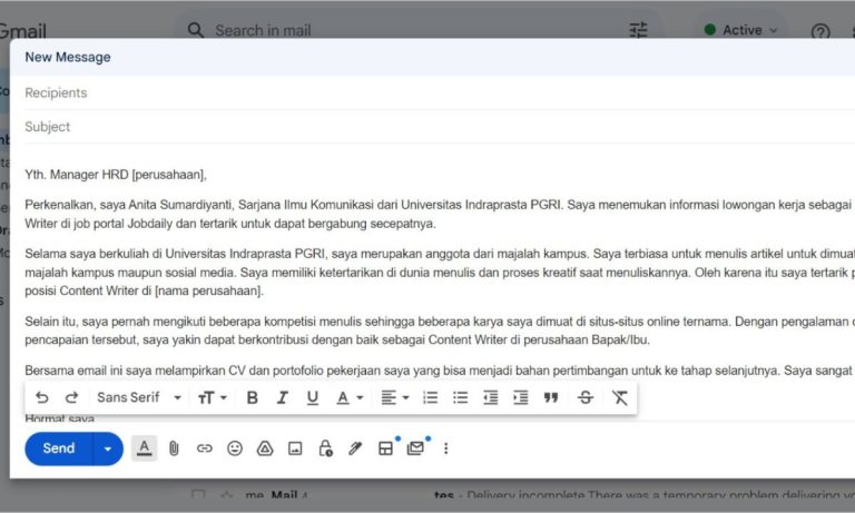 Contoh Body Email Lamaran Kerja yang Baik dan Cara Menulisnya