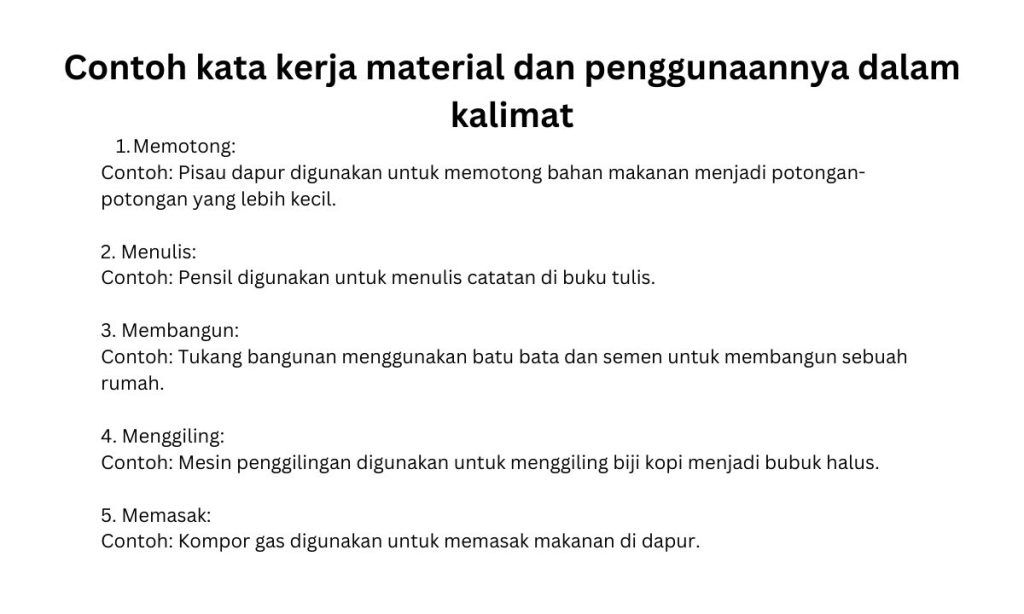 Contoh Kata Kerja Material dan Penggunaannya dalam Sebuah Kalimat
