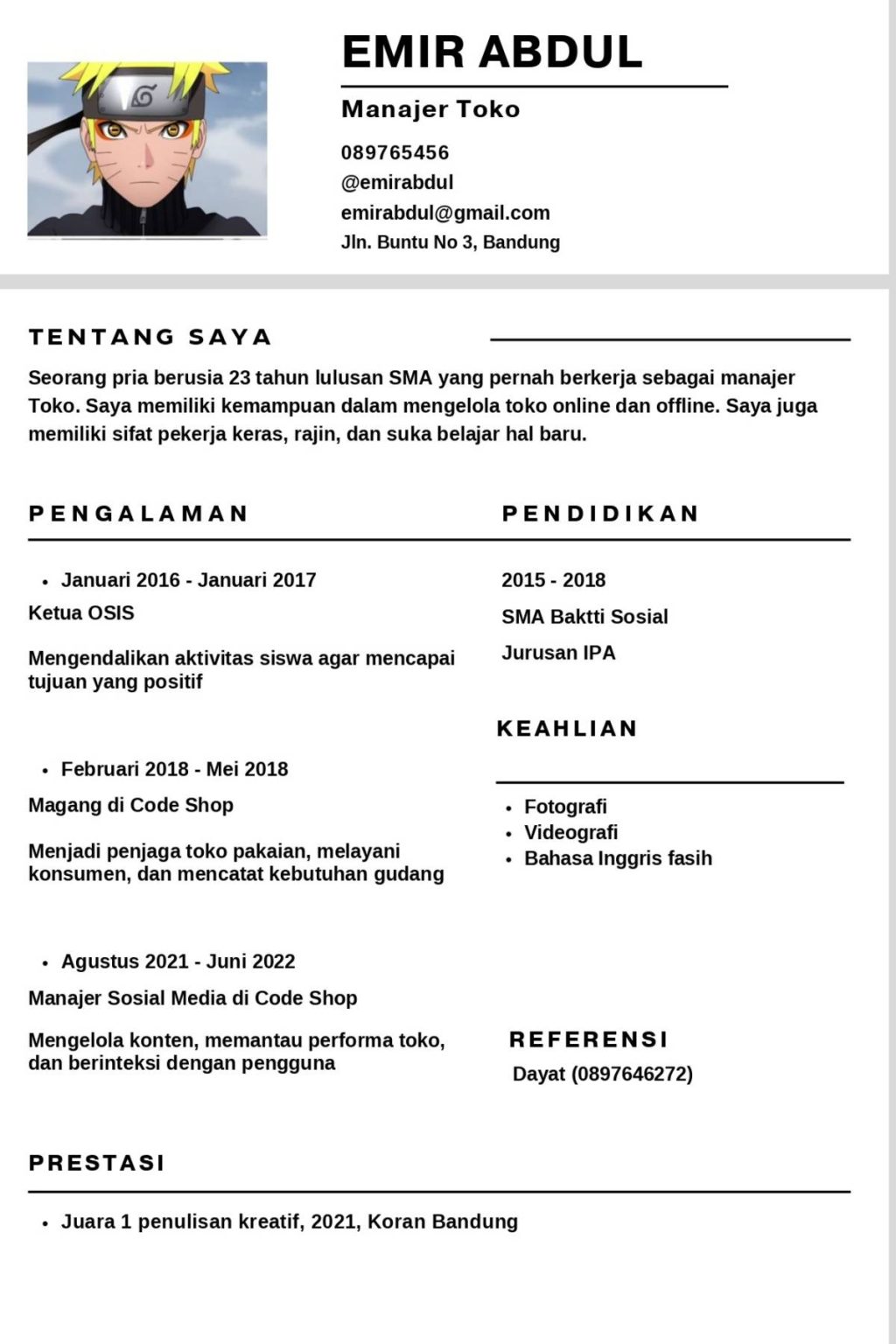 11 Contoh CV Lulusan SMA IPS, IPA, Tanpa Pengalaman Terlengkap