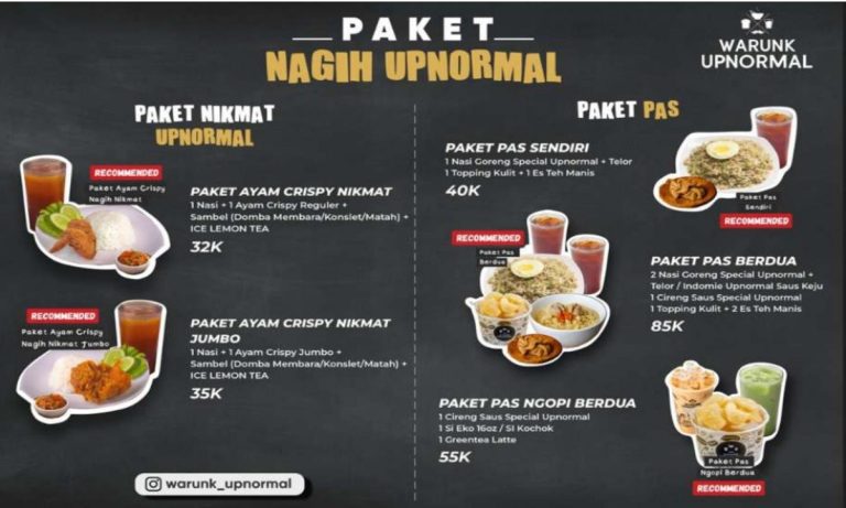Menu Upnormal Terbaru dan Harganya Lengkap, Murah Meriah!