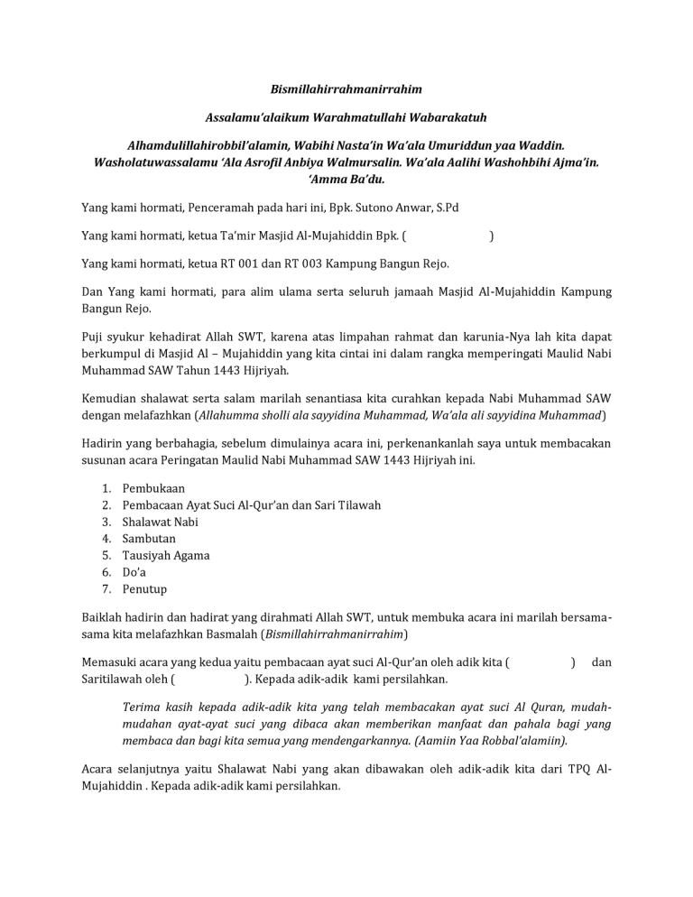 10 Contoh Teks MC Maulid Nabi Muhammad yang Simpel dan Menarik