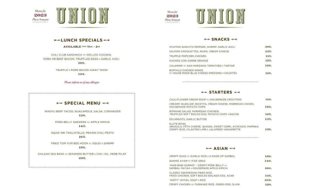 Daftar Menu Union Terlengkap Disertai Harga dan Lokasinya