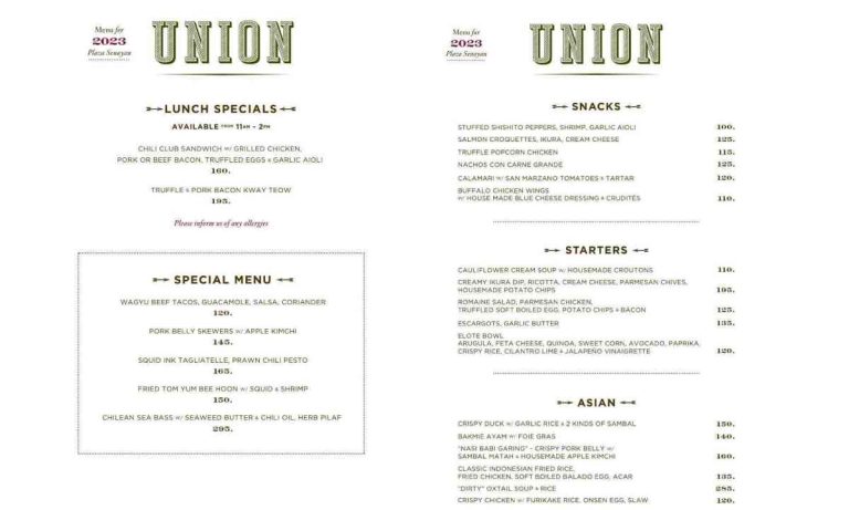 Daftar Menu Union Terlengkap Disertai Harga dan Lokasinya