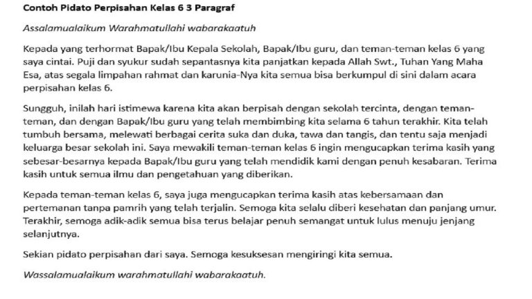 7 Contoh Pidato Perpisahan Kelas 6 3 Paragraf Singkat