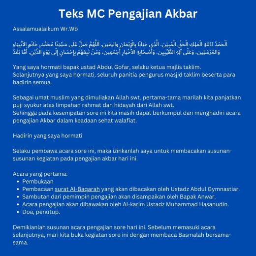 17 Contoh Teks MC Pengajian Berbagai Tema Beserta Susunan Acaranya