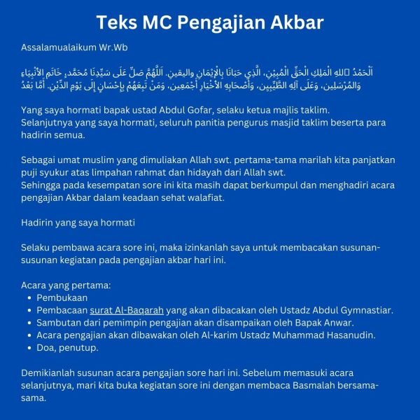 17 Contoh Teks MC Pengajian Berbagai Tema Beserta Susunan Acaranya