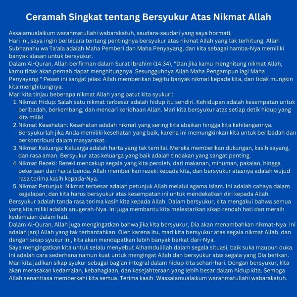 10 Contoh Kultum Singkat tentang Bersyukur Atas Nikmat Allah SWT