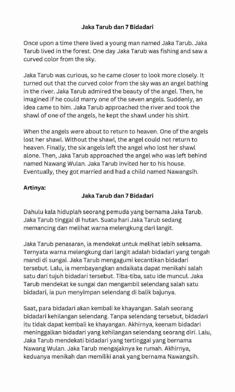 21 Cerita Rakyat Bahasa Inggris yang Singkat, Lengkap dengan Artinya