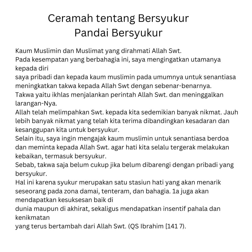 10 Contoh Kultum Singkat tentang Bersyukur Atas Nikmat Allah SWT