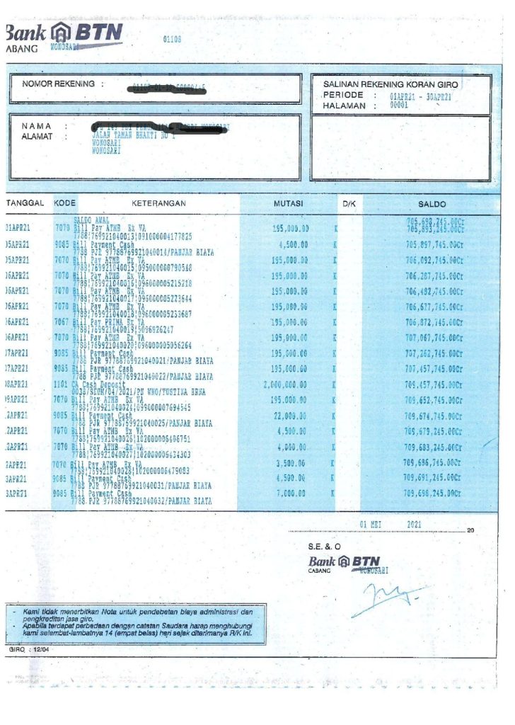 10 Contoh Rekening Koran Berbagai Bank Lengkap (BRI, Mandiri, BCA)