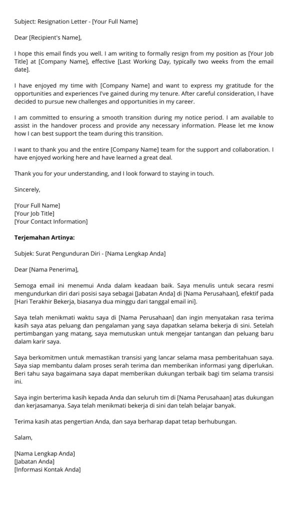 8 Contoh Surat Resign Bahasa Inggris Simple dan Artinya