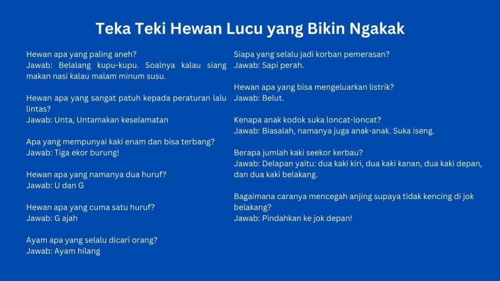 36 Teka Teki Hewan Lucu dan Jawabannya yang Bikin Ngakak 36 Teka Teki Hewan Lucu dan Jawabannya yang Bikin Ngakak