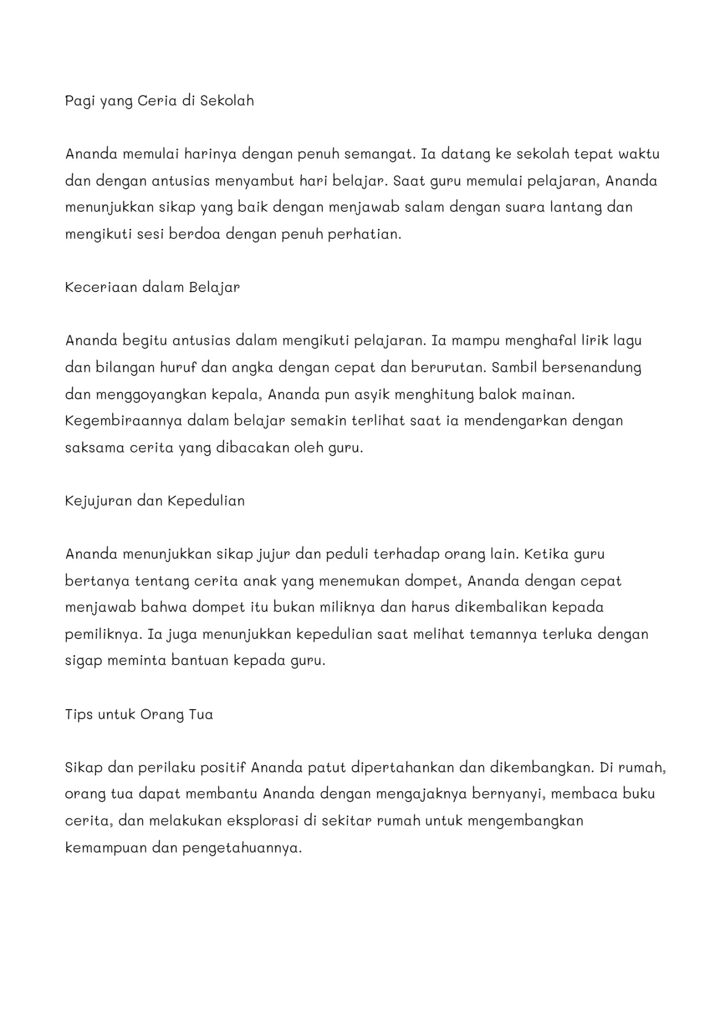 6 Contoh Narasi Raport TK/PAUD Kurikulum Merdeka. Lengkap!