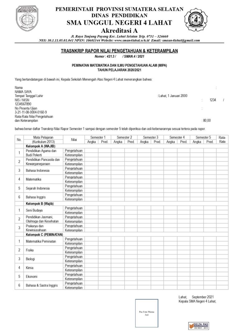 7 Contoh Transkrip Nilai SMA IPA dan IPS, Sudah Tahu?