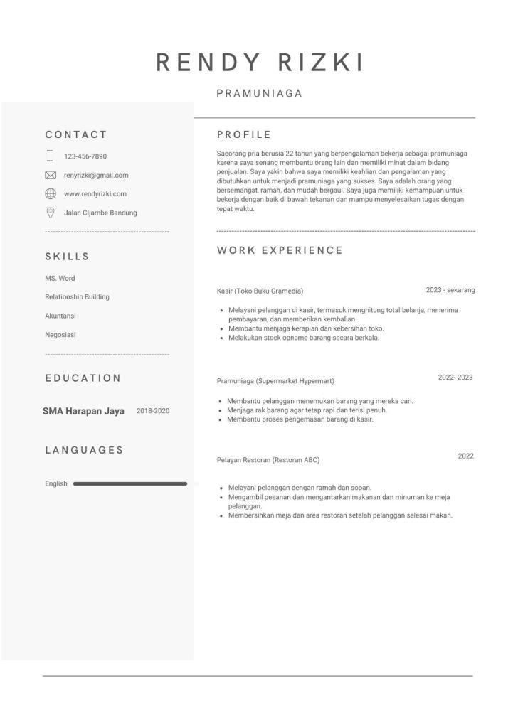 11 Contoh CV Lulusan SMA IPS, IPA, Tanpa Pengalaman Terlengkap