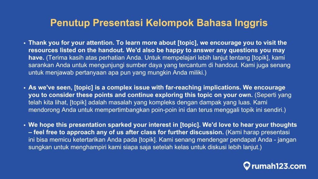60 Contoh Kalimat Penutup Presentasi Bahasa Inggris Singkat