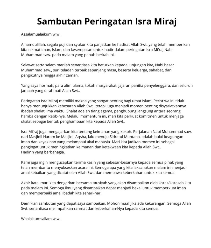 7 Contoh Sambutan Isra Miraj Singkat 1446 H, Mudah Dihafal!