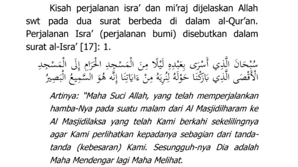 Ayat tentang Isra Miraj dalam Al-Qur'an (Arab, Latin, dan Artinya)