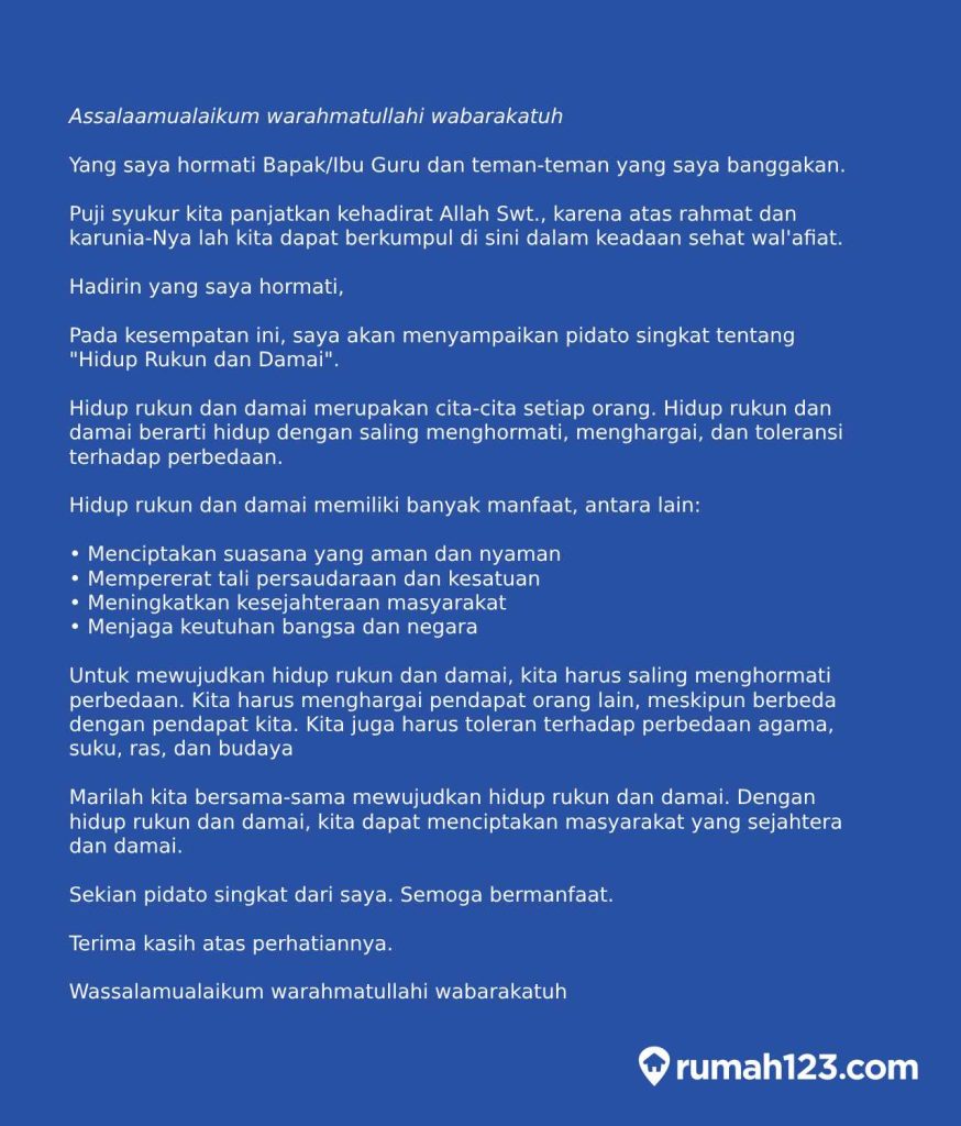 3 Contoh Pidato tentang Hidup Rukun dan Damai Singkat