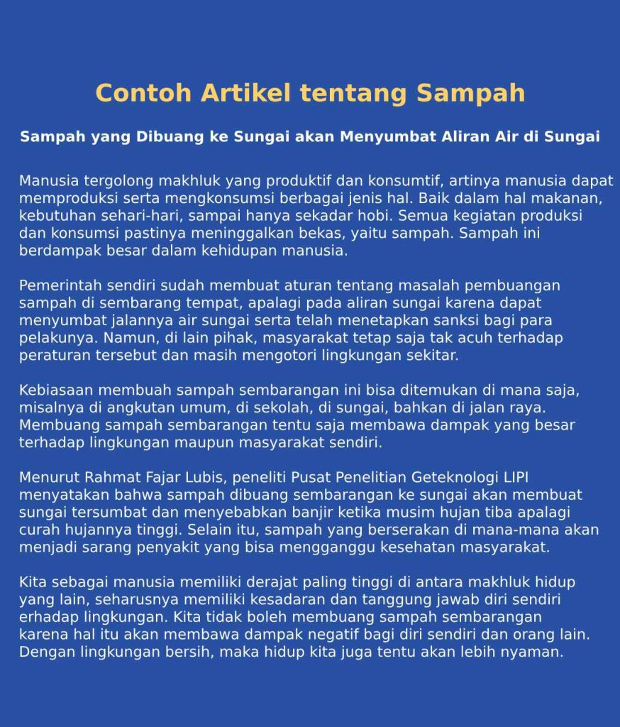 3 Contoh Artikel tentang Sampah Singkat dan Jelas
