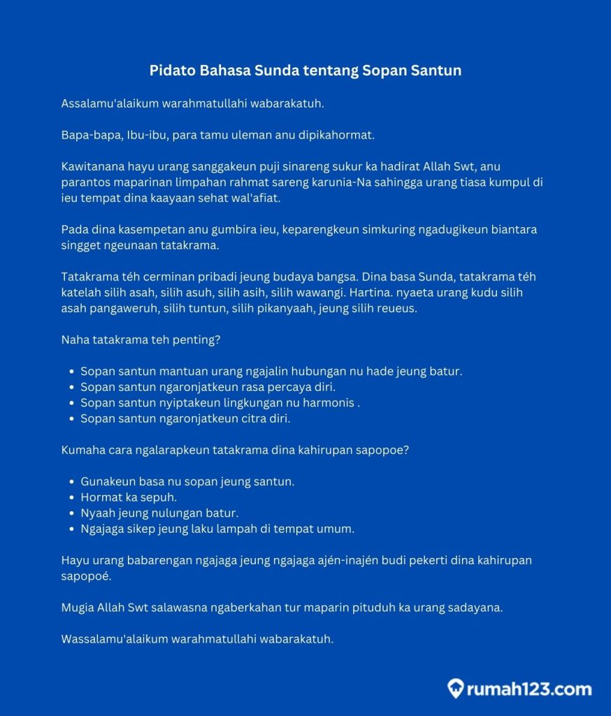 5 Contoh Pidato Bahasa Sunda tentang Sopan Santun Singkat