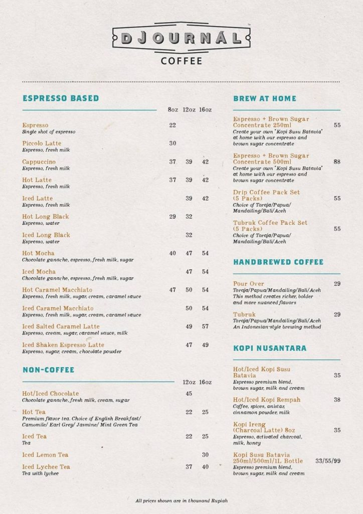 Menu Djournal Coffee dan Harganya Terbaru 2024