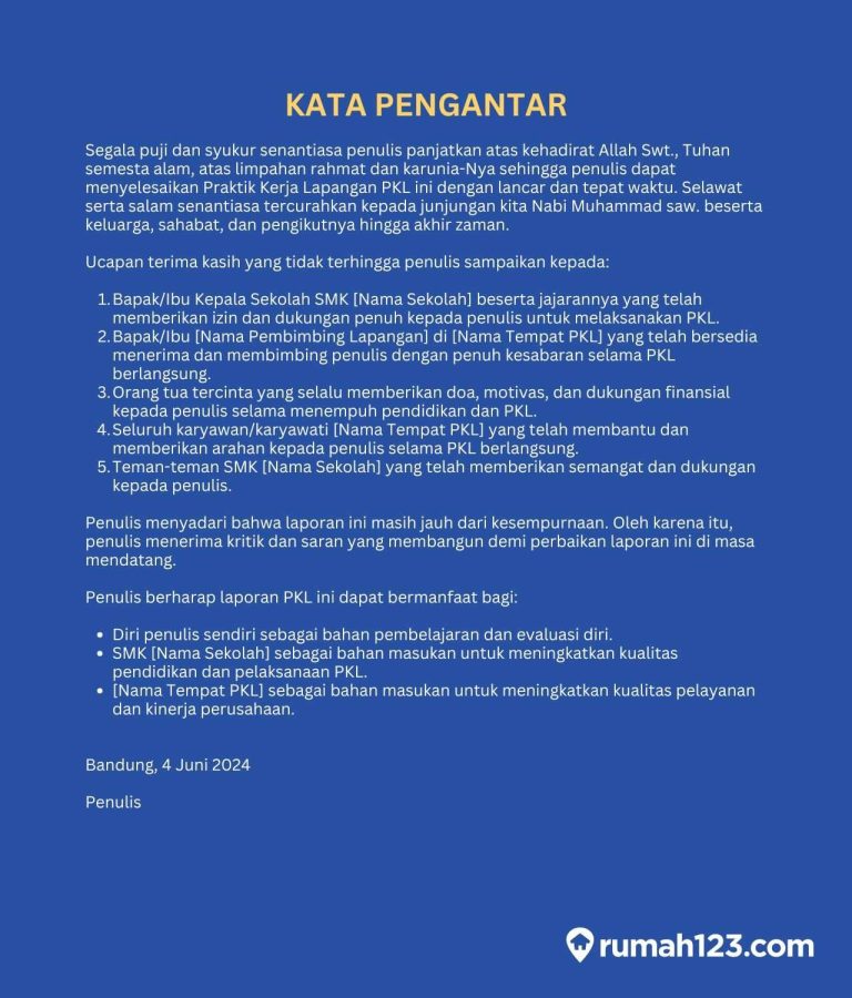 Contoh Kata Pengantar Laporan PKL SMK Berbagai Jurusan